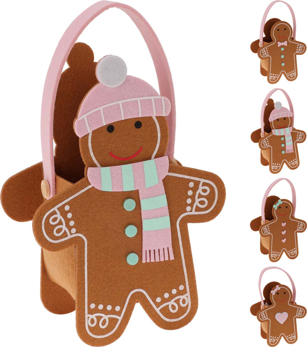 JK Home Décor - Basket Felt Gingerbread Man 20cm